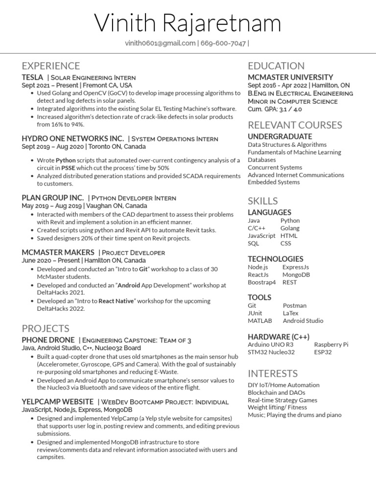 Vinith Rajaretnam: Engineering Intern Profile | PDF | Smartphone ...