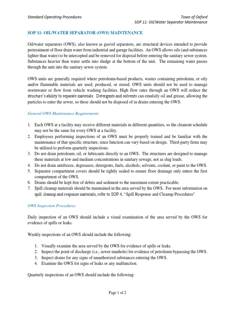 Sop 11 Oil Water Seperator | PDF
