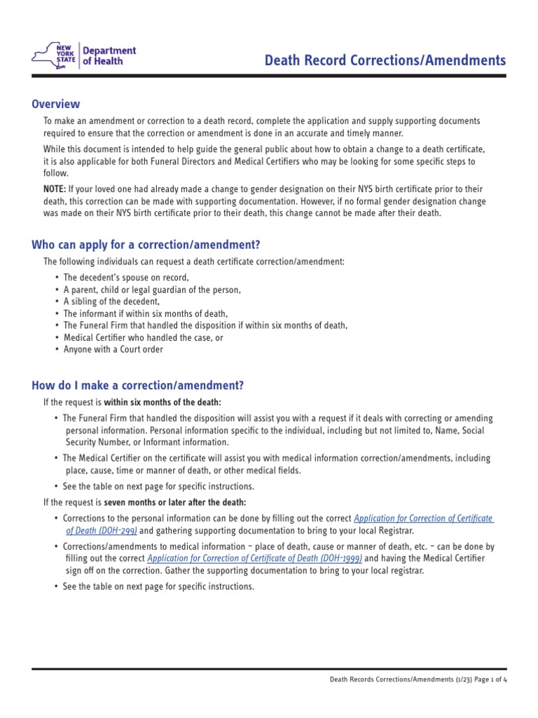 Public Instructions For Death Corrections | PDF | Birth Certificate ...