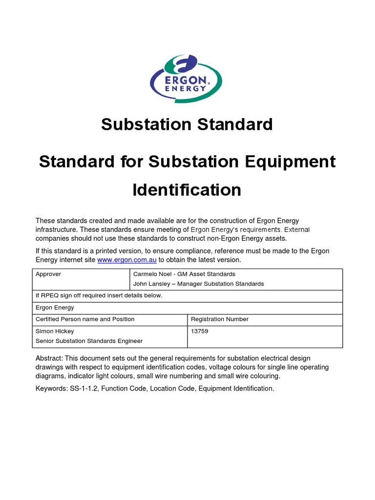 STNW3001 Standard For Substation Equipment Identification | Download ...