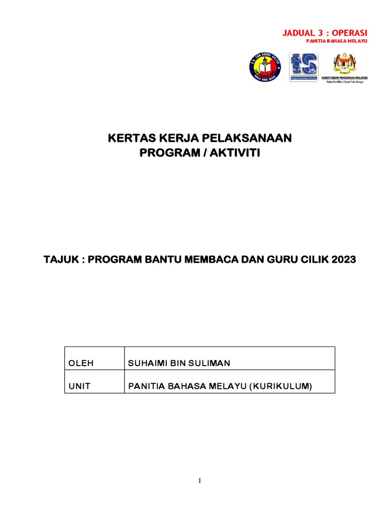 Kertas Kerja Program Banbaguci Bantu Membaca Dan Guru Cilik 2023 | PDF