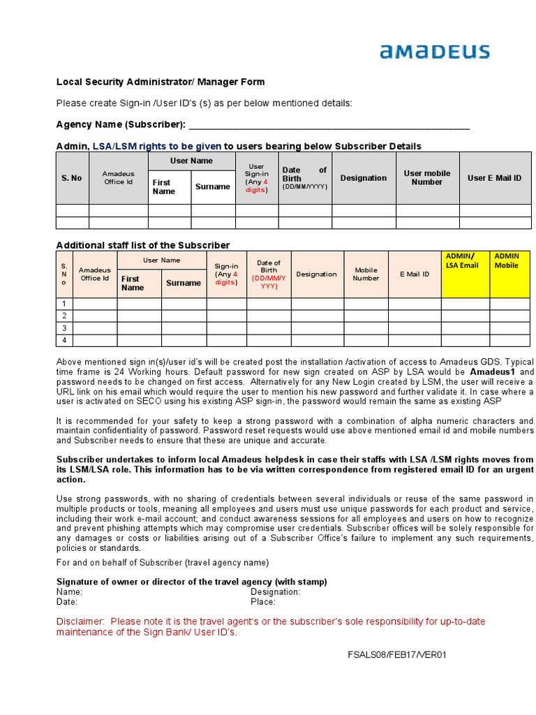 LSA Form - Eff Feb 2017-Revised | PDF