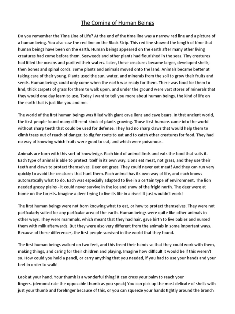 The Coming of Human Beings | PDF | Human | Hand