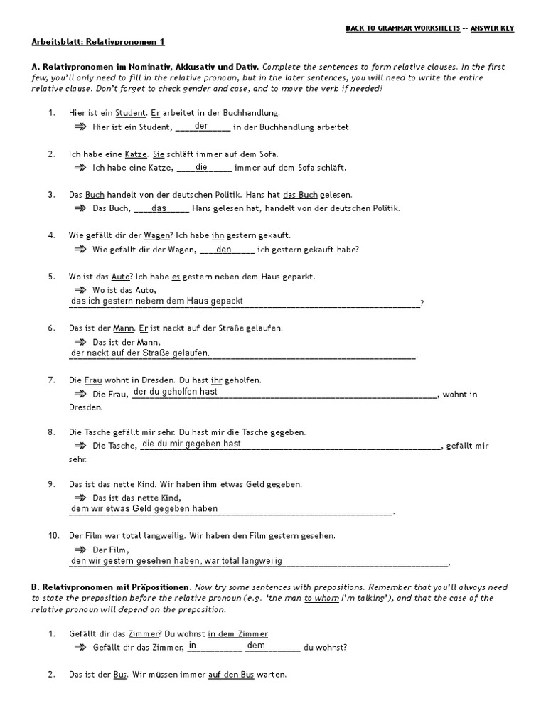 Arbeitsblatt Relativpronomen 1 | PDF