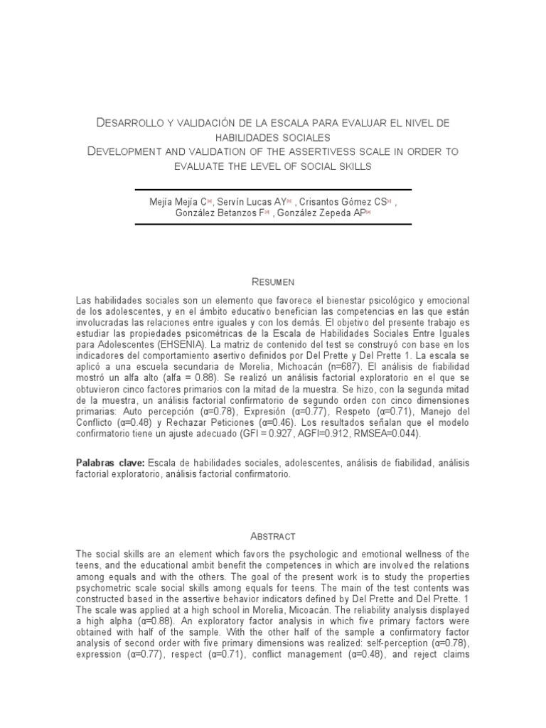 Validación Escala Habilidades Sociales | PDF | Validez (Estadísticas) | Alfa de Cronbach