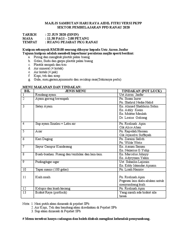 Menu Hari Raya SPB | PDF