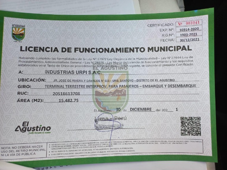 Licencia de Funcionamiento Municipal | PDF