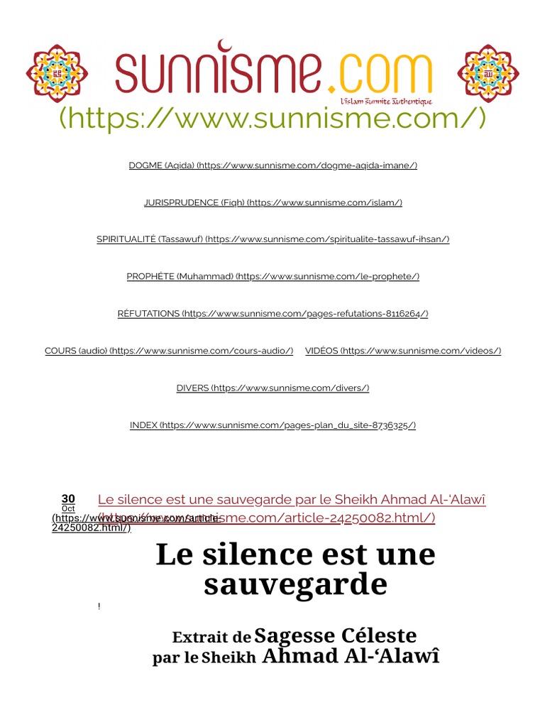 Le Silence Est Une Sauvegarde Par Le Sheikh Ahmad Al-'Alawî | PDF