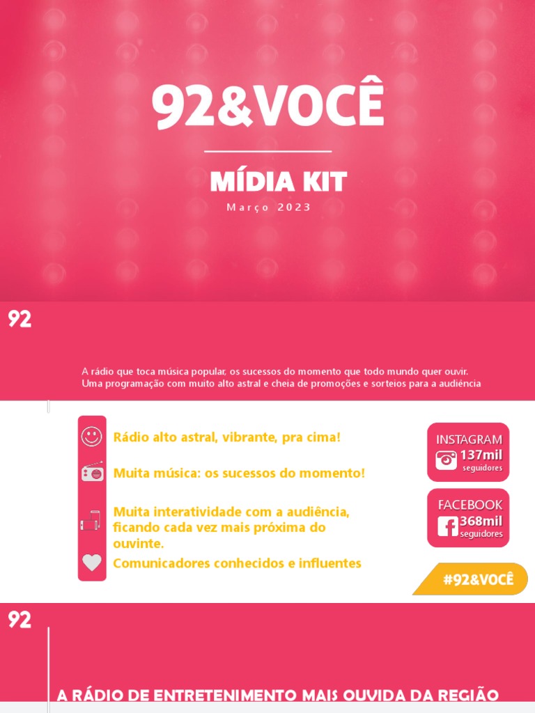 Mídia Kit da Rádio 92 - Março 2023 | PDF | Entretenimento
