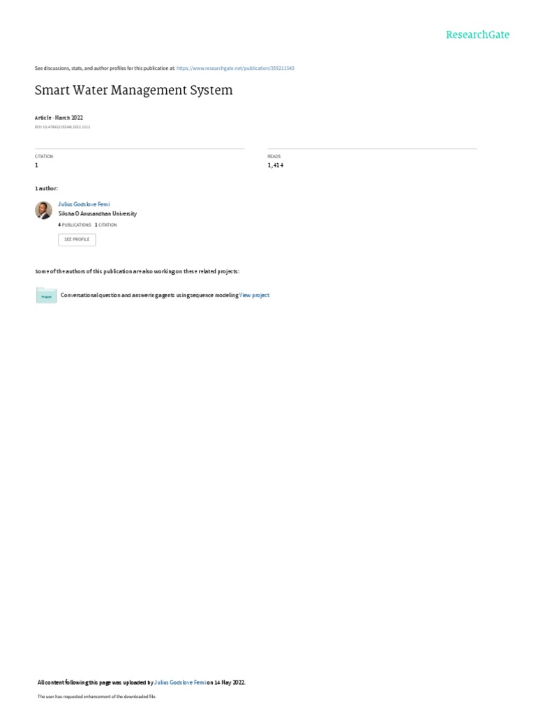 Smart Water Management System Pdf Internet Of Things Automation