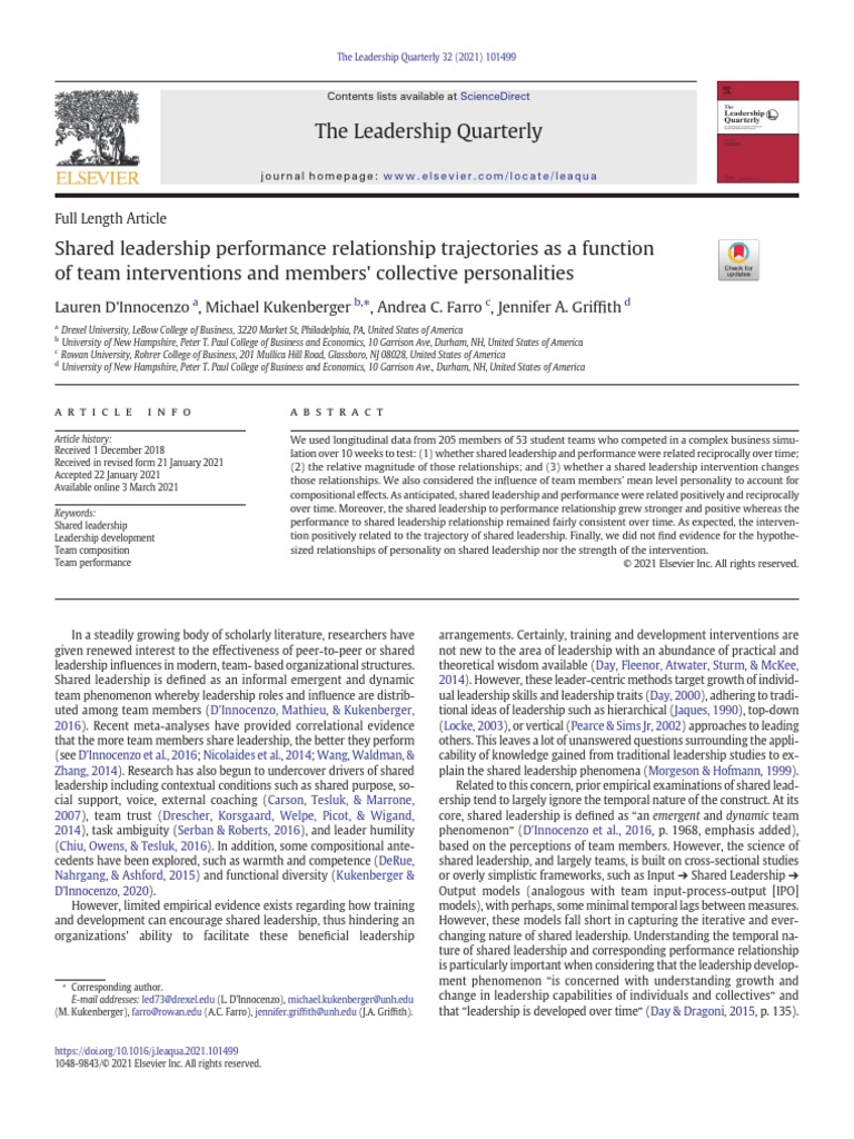 Shared Leadership Performance Relationship Trajectories As A - 2021 ...