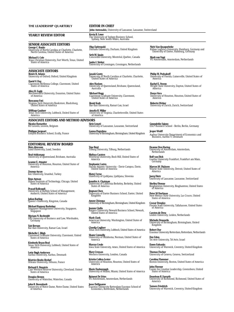 Editorial Board - 2021 - The Leadership Quarterly | PDF | Academia