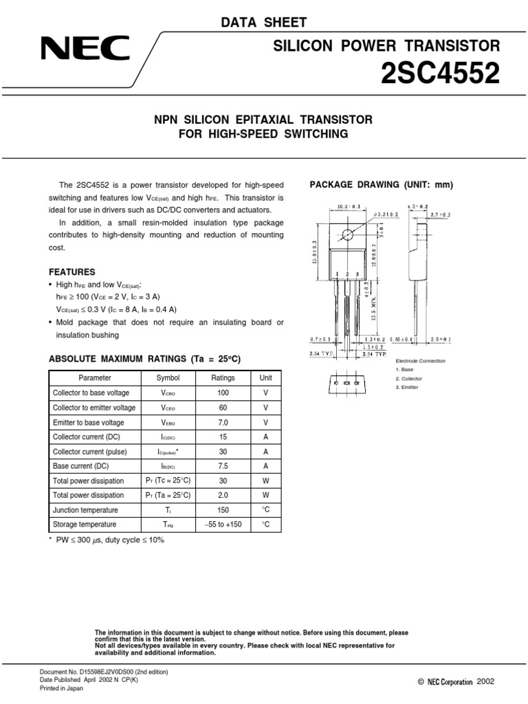 Silicon Power Transistor: Data Sheet | Download Free PDF | Bipolar Junction Transistor | Transistor