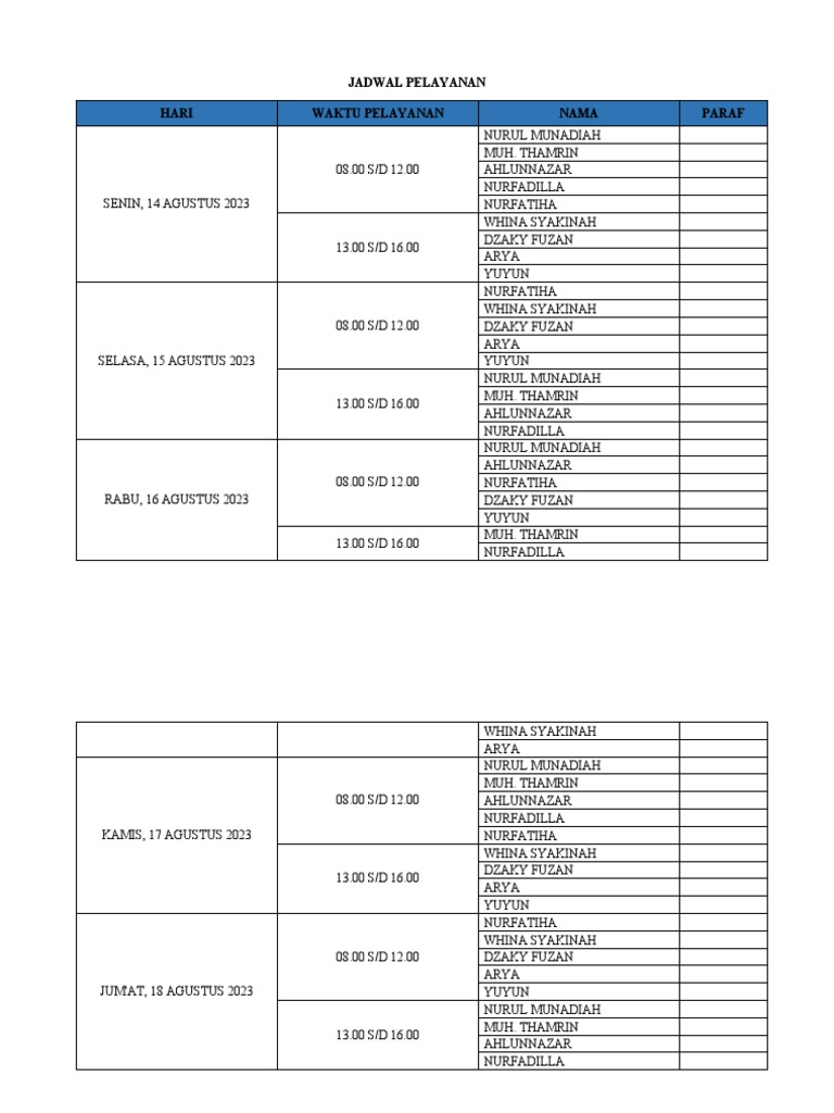 Jadwal Pelayanan BPSPL Makassar | PDF Jadwal Pelayanan BPSPL Makassar | PDF