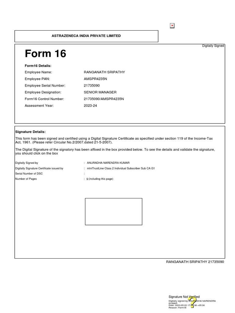 Form 16: Astrazeneca India Private Limited | PDF