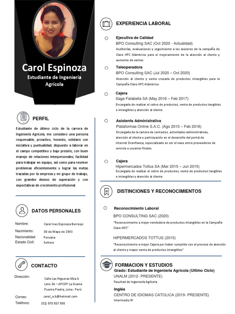 CV Carol Espinoza | PDF | Ingeniería | Perú