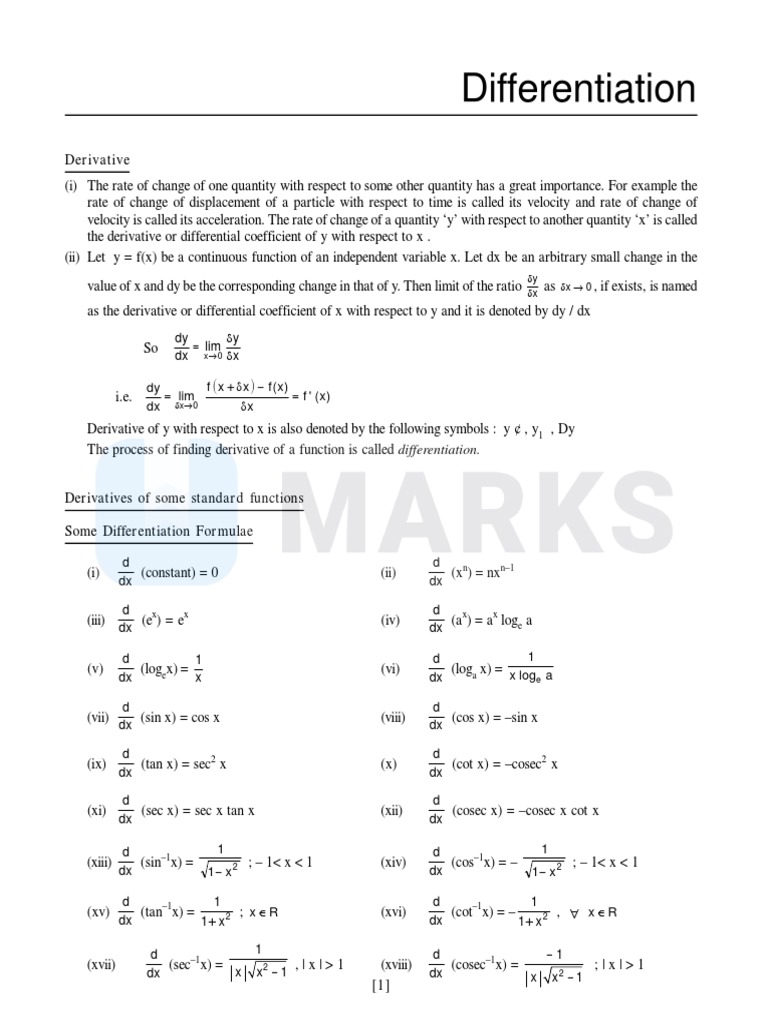 24 Differentiation Formula Sheets Getmarks App | PDF | Derivative ...