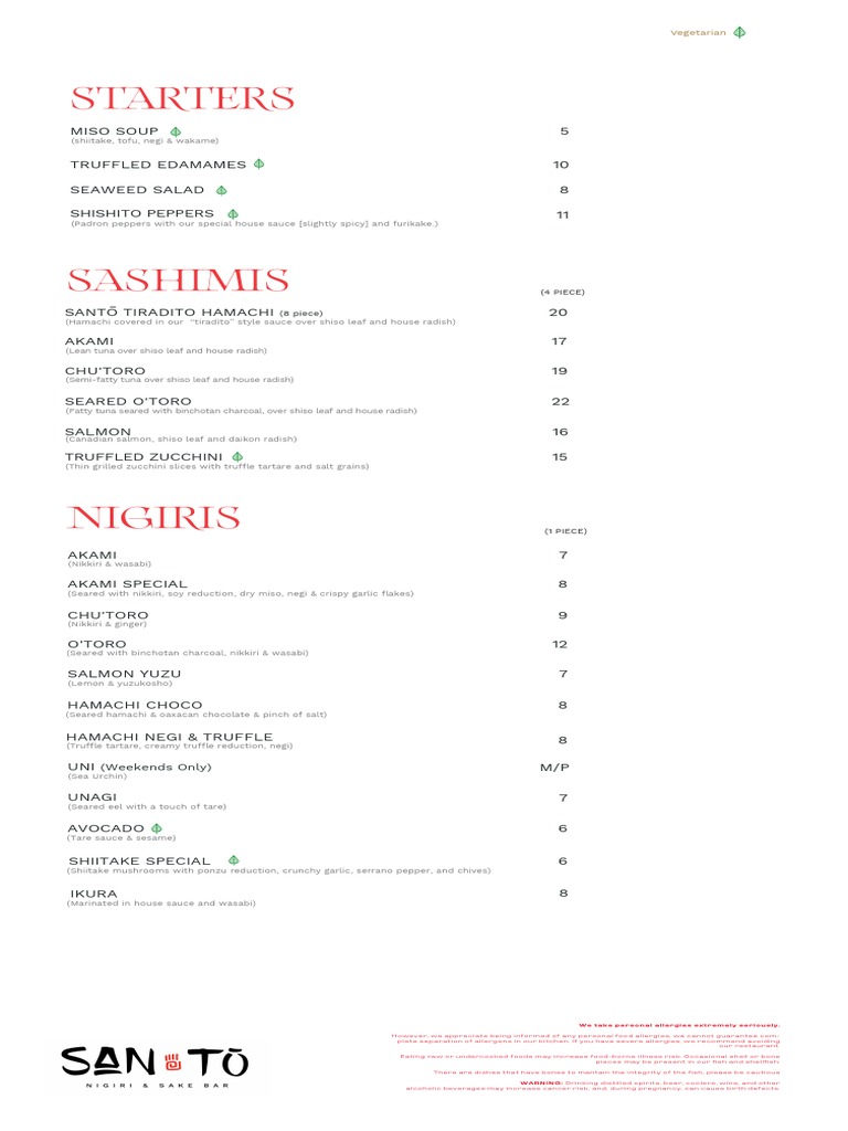 Menu Santo La - Eng | PDF