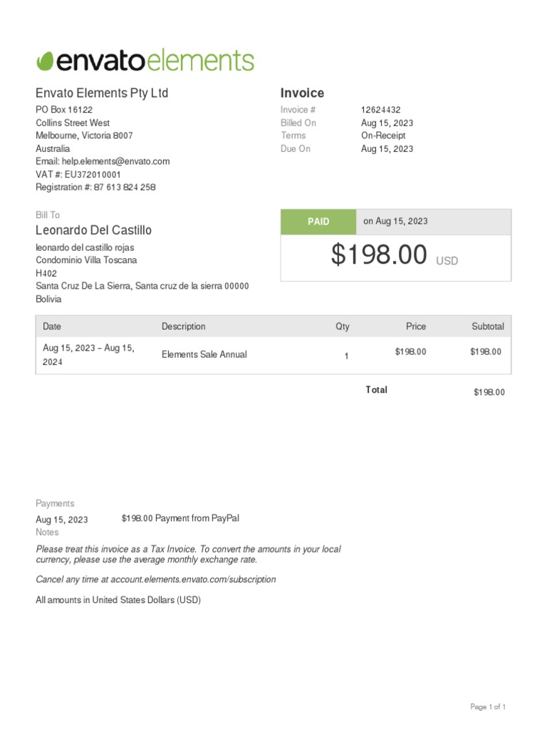 Envato Elements Invoice | PDF
