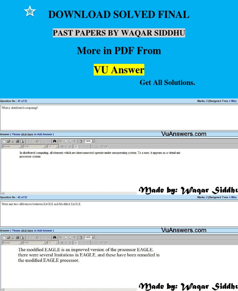 CS501 Final Term Subjective by Waqar Siddhu | PDF