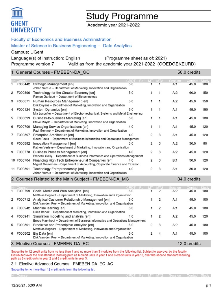 Study Programme Ghent | PDF