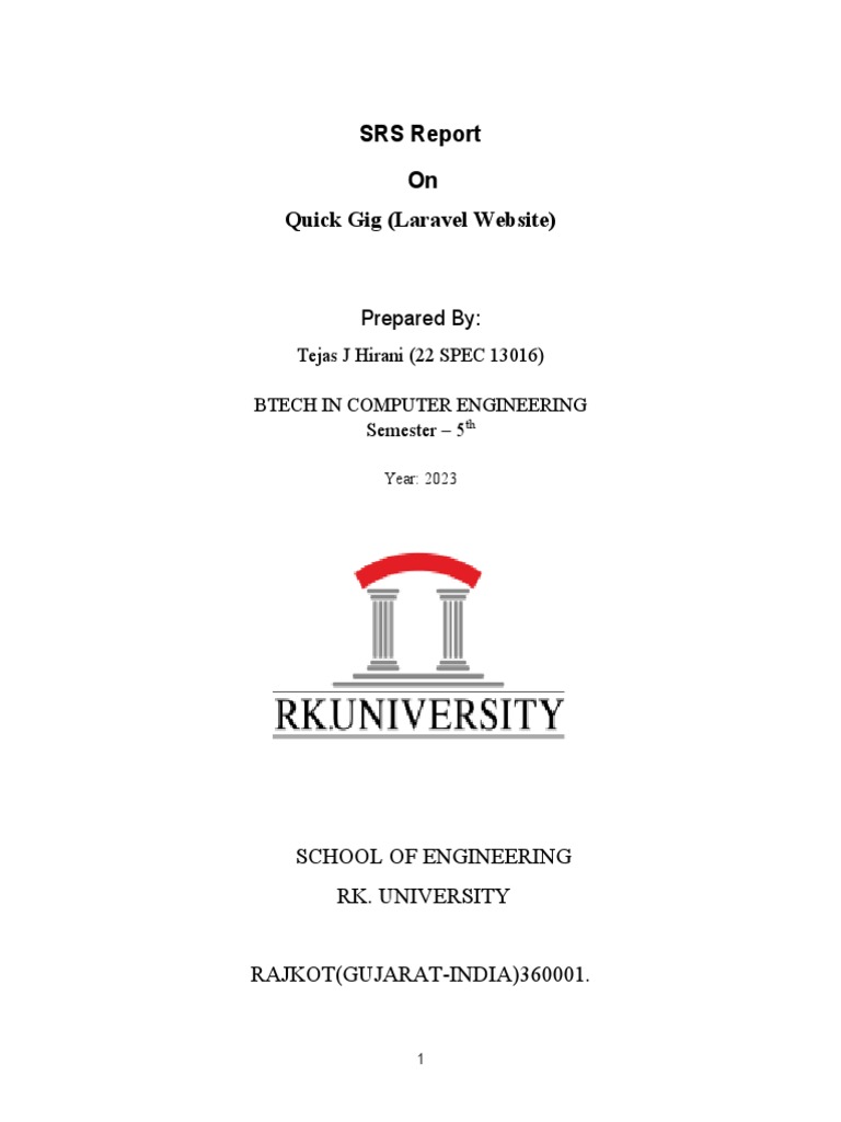 Srs Report On Quick Gig Laravel Website Prepared By Pdf