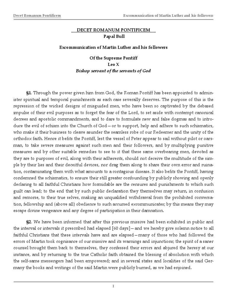 Decet Romanum Pontificem (Unofficial Translation) (1521) | PDF