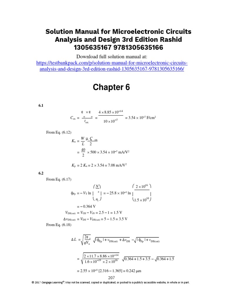 Microelectronic Circuits Analysis and Design 3rd Edition Rashid Solutions Manual Download | PDF