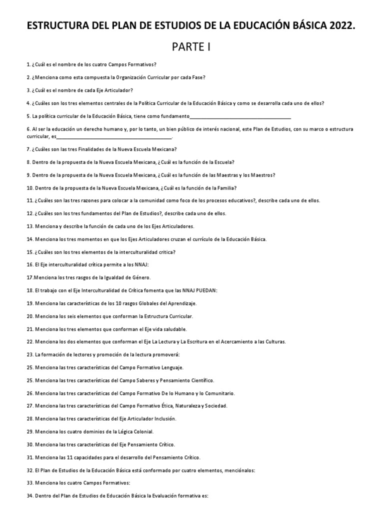 Estructura Del Plan De Estudios De La Educación Básica 2022 I Pdf