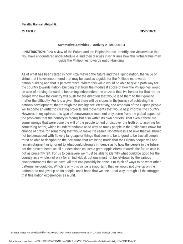 Hannah Abigail Navalta Summative Activities Activity 2 Module 4 PDF | PDF