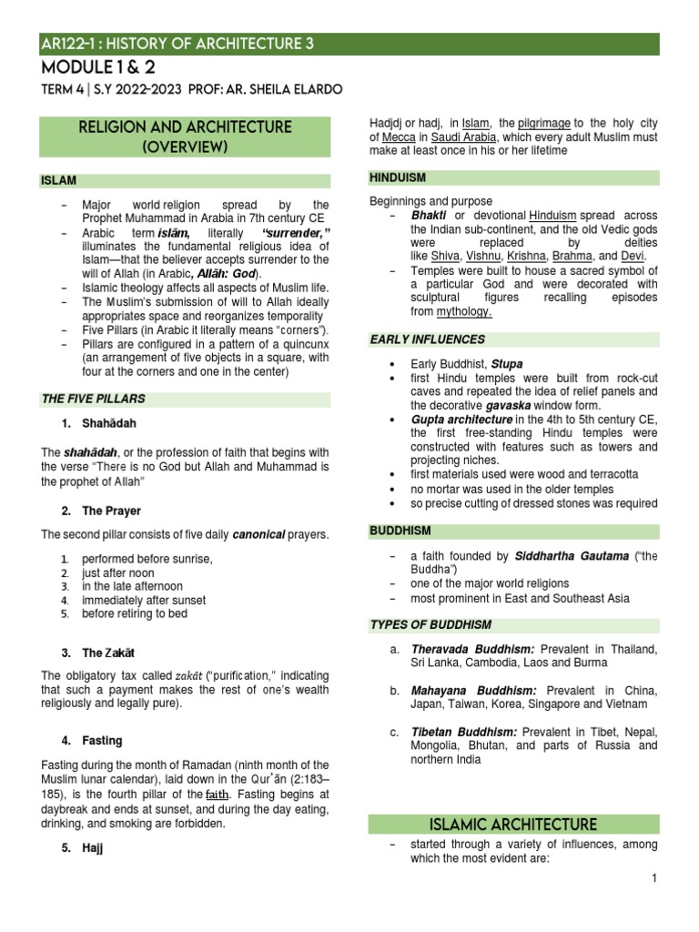 History of Architecture 3 Reviewer | PDF | Mosque | Dome