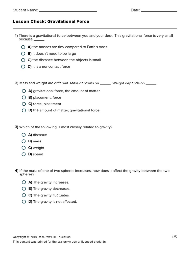 Lesson+Check Gravitational+Force SE | PDF | Technology & Engineering