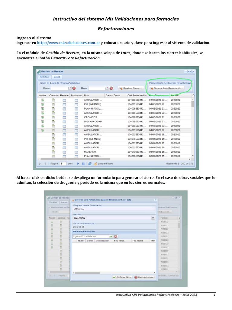 Instructivo Refacturaciones Mis Validaciones | PDF
