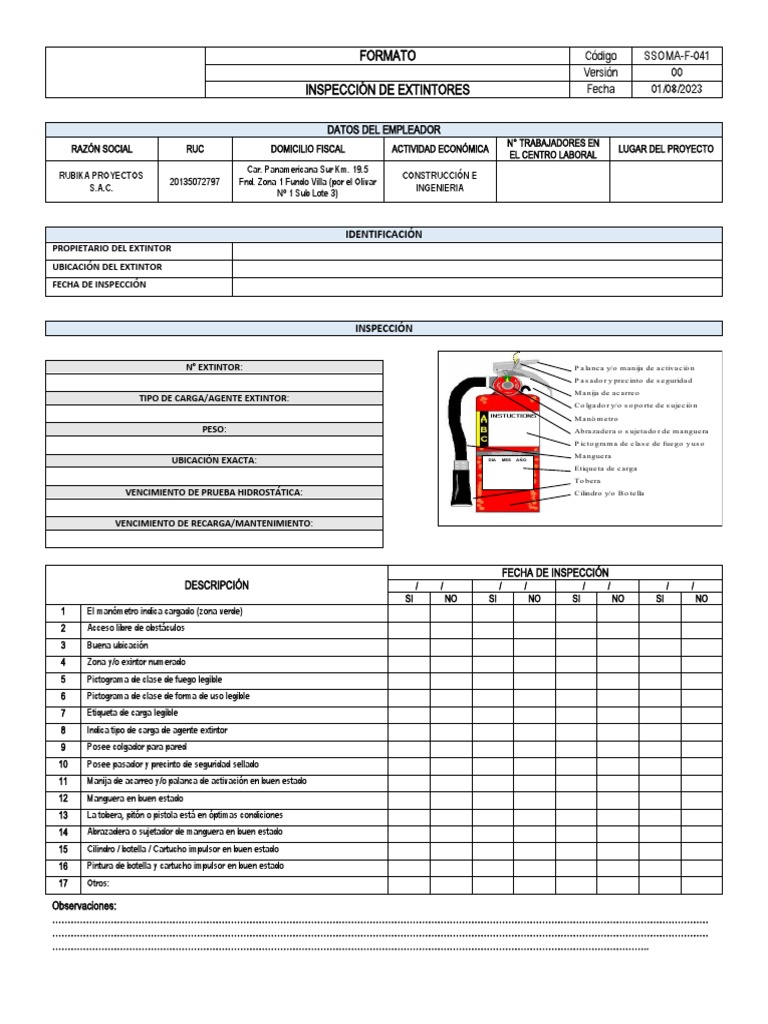Inspección de Extintores | PDF | Supresión de incendios | Peligros Inspección de Extintores | PDF | Supresión de incendios | Peligros