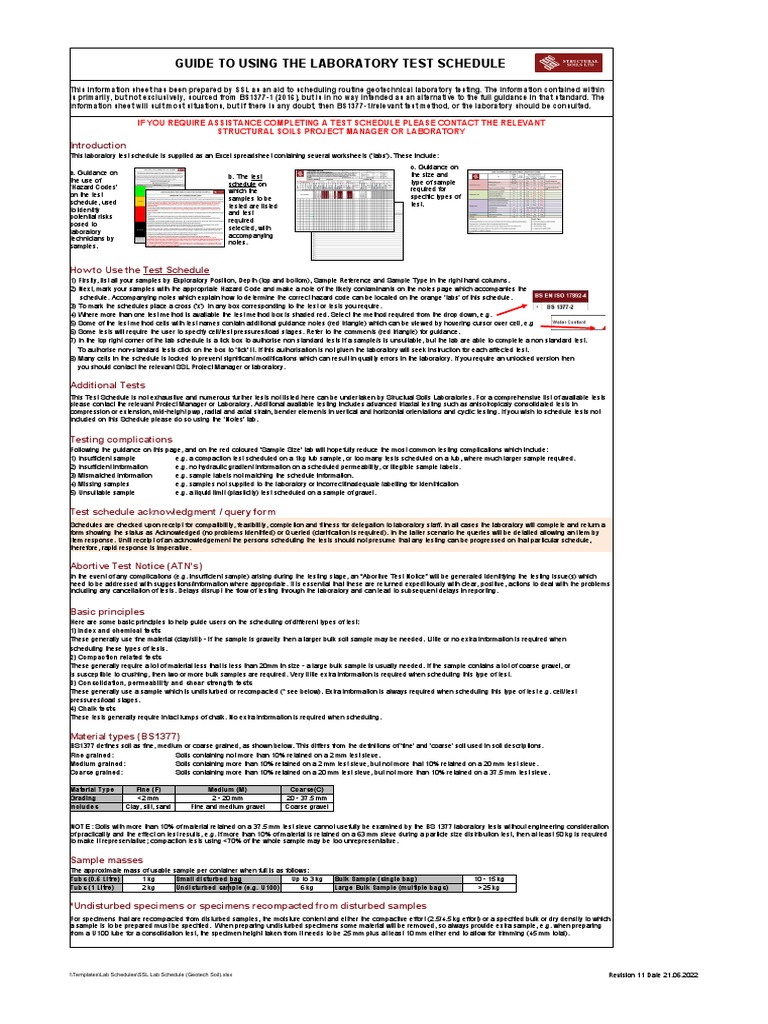 Soil Testing Schedule - geotechnical | PDF
