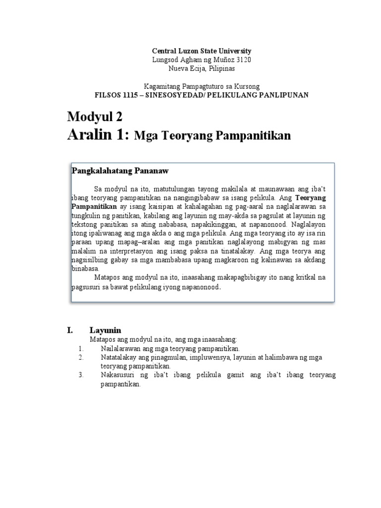 Modyul 2 Aralin 1 Mga Teoryang Pampanitikan | PDF