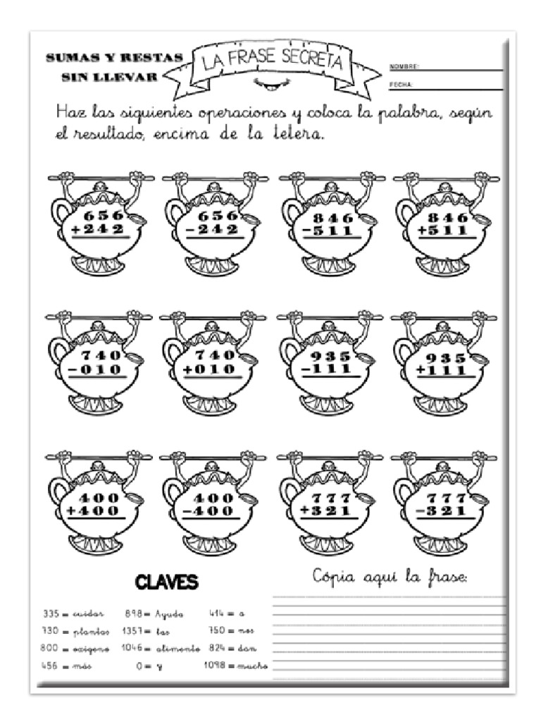 Eval Mat Suma y Resta Sin Llevar | PDF