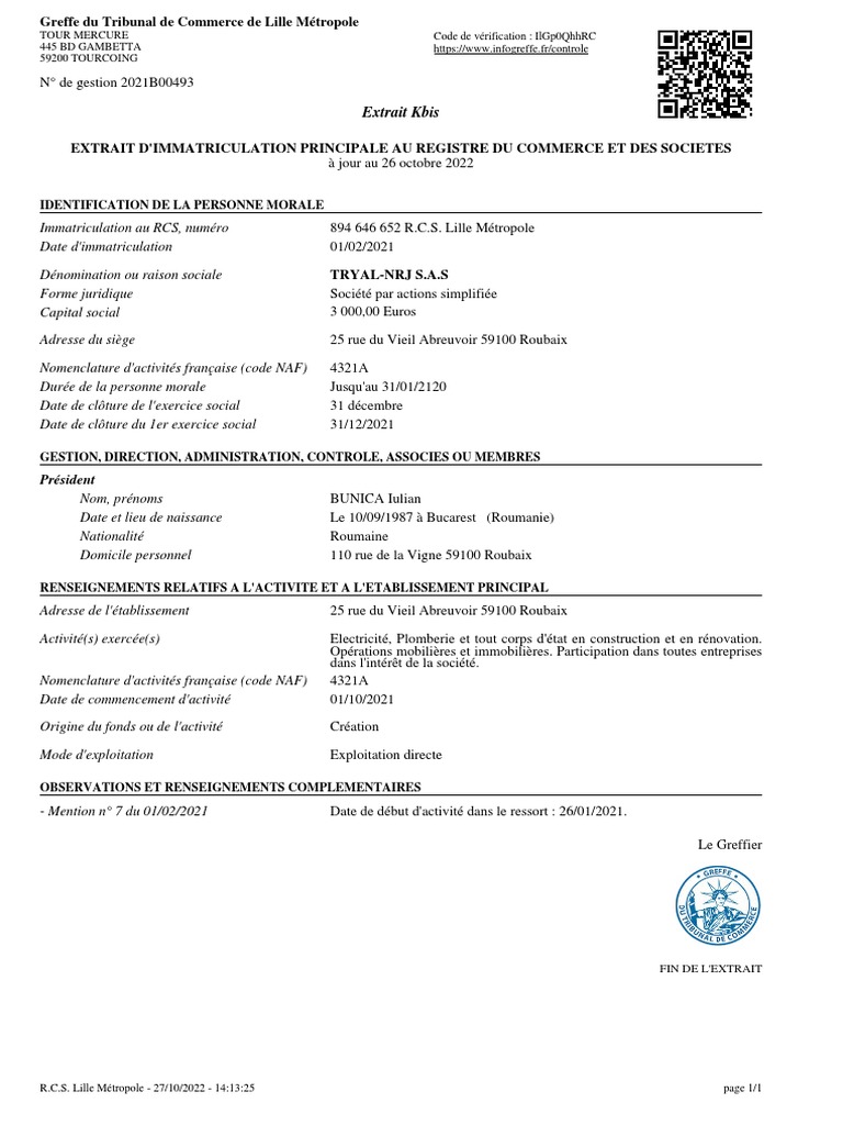 5910 Extrait RCS | PDF