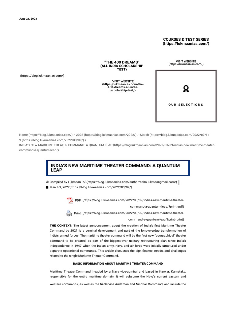 India's New Maritime Theater Command - A Quantum Leap - Lukmaan Ias ...