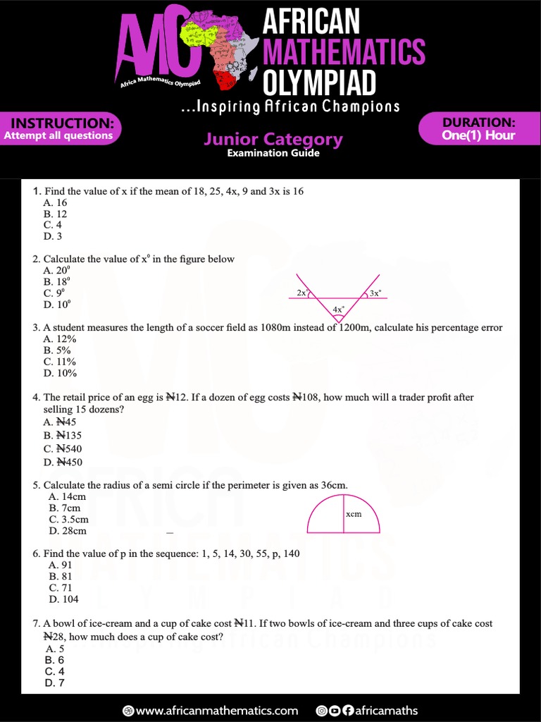 African Mathematics Olympiad 2023 Guide | PDF