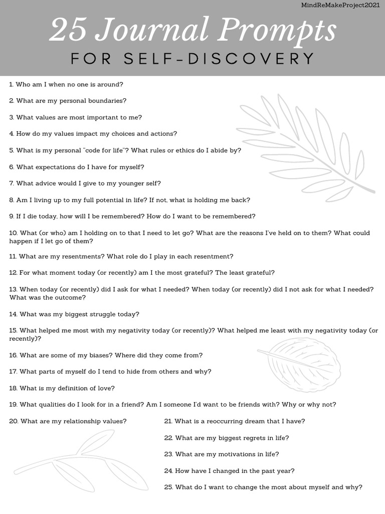 25 Journal Prompts For Self Discovery 2 1 | PDF