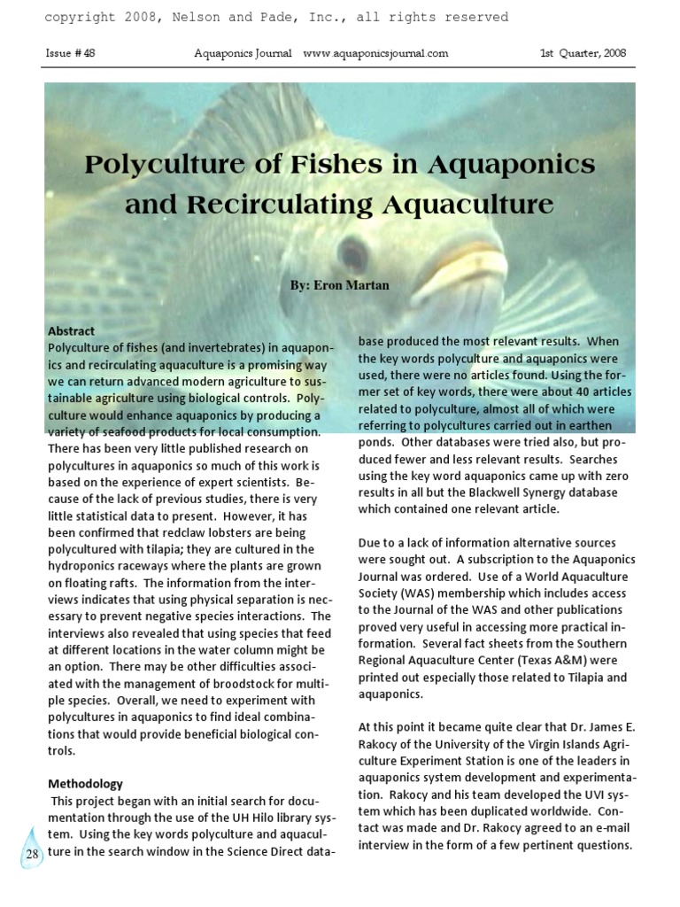 Polyculture of Fishes in Aquaponics Martan 2008 | PDF