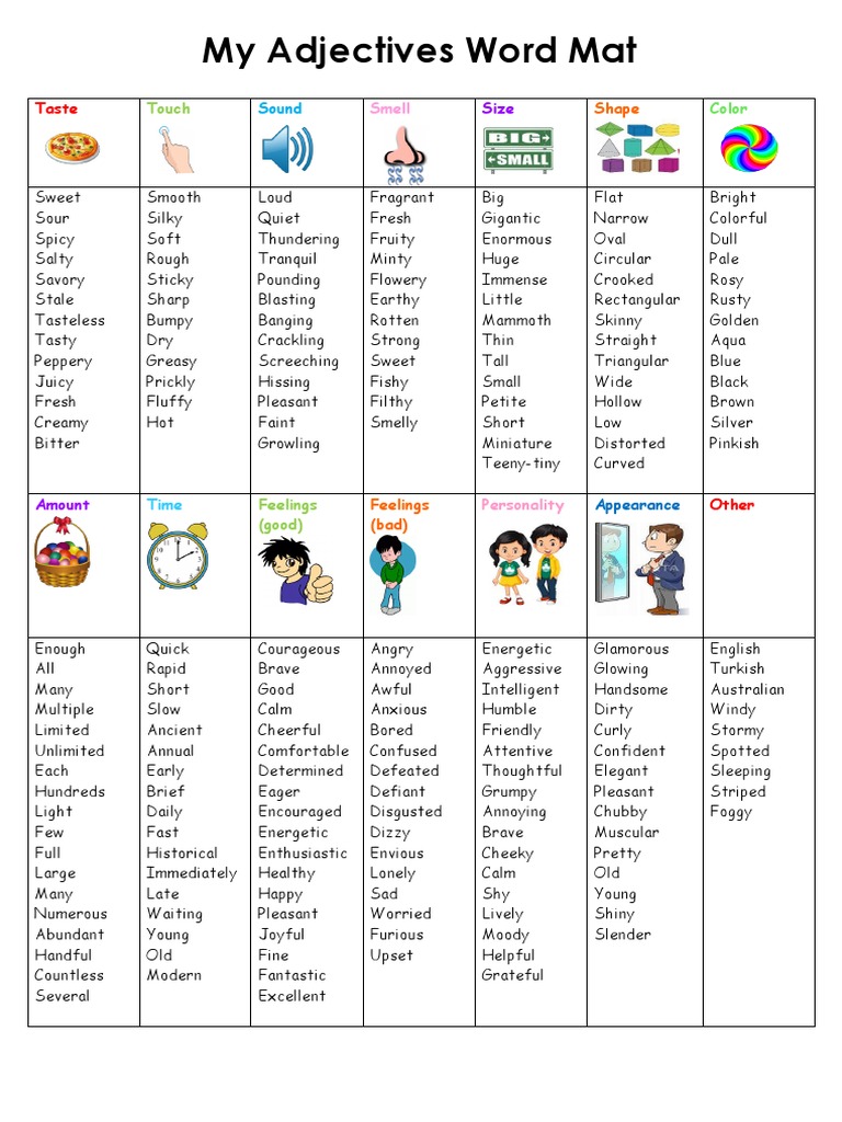 My Adjectives Word Mat: Touch | PDF