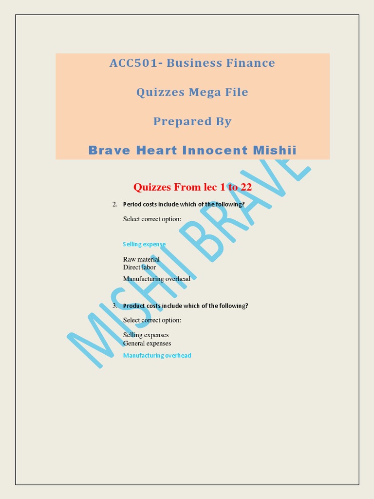 ACC501 Midterm Solved MCQs Lecture 1 To 22 Reference by Mishii | PDF