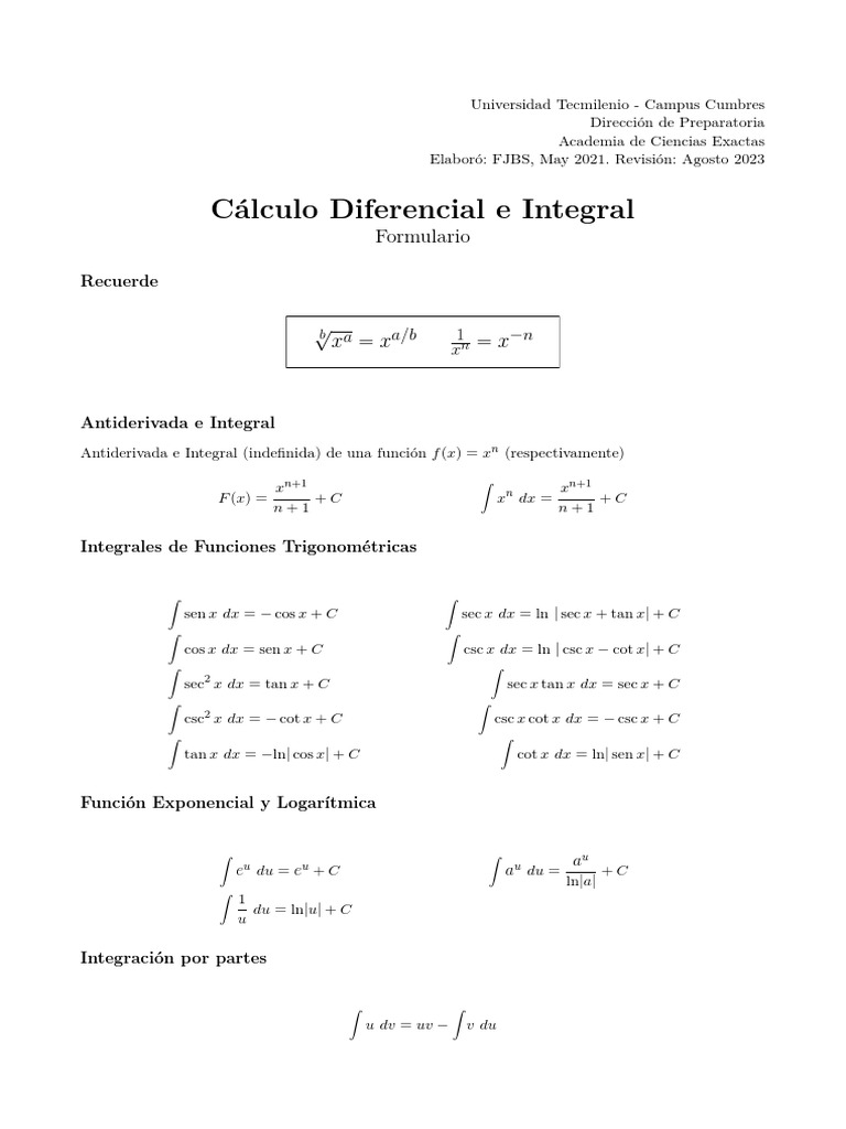 Formulario Cálculo Integral-5 | PDF
