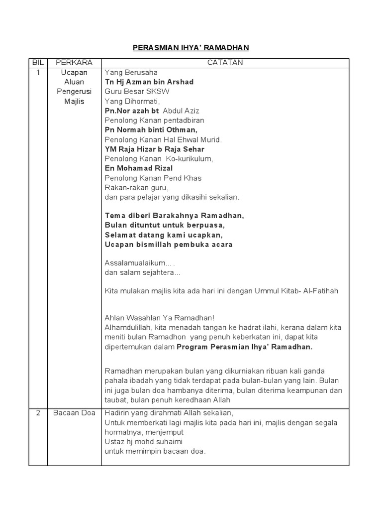 Skrip Pengacara Majlis Ihya Ramadhan | PDF