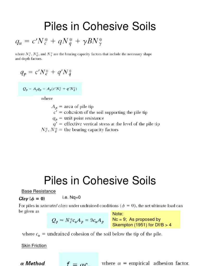 Lec 10 Pile Capacity of Cohesive Soils | PDF | Deep Foundation | Civil Engineering