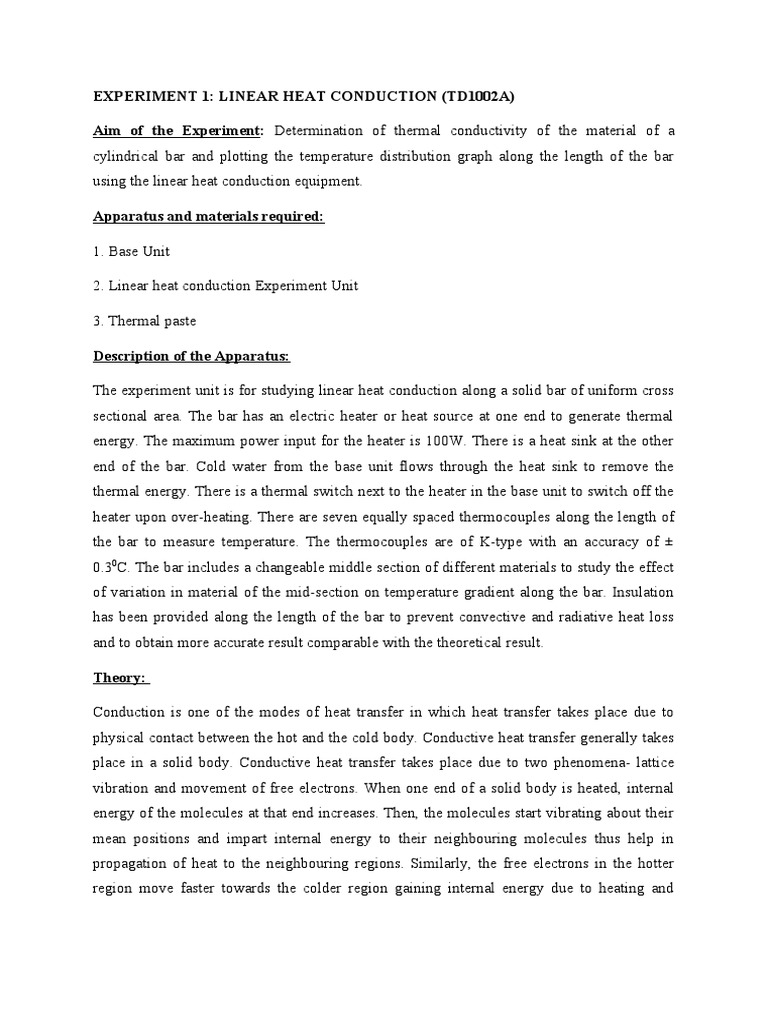 Expt 1 Linear Conduction | PDF | Thermal Conduction | Heat Transfer