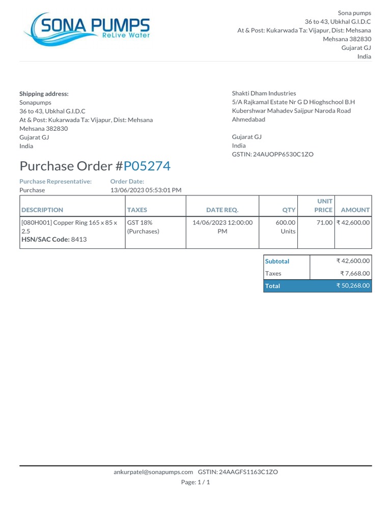 Purchase Order #: Shipping Address | PDF