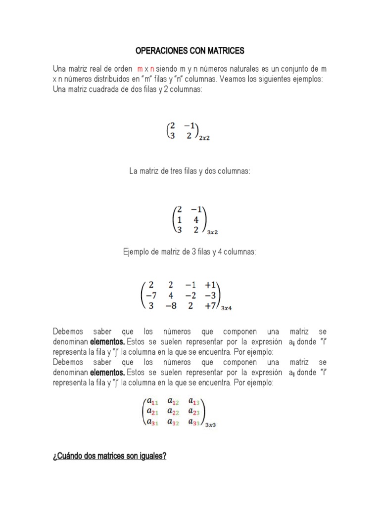 OPERACIONES CON MATRICES | PDF | Matriz (Matemáticas) | Multiplicación